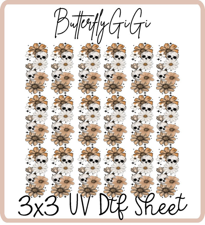 Orange Floral Skull Uv Dtf Sheet – ButterflyGiGi