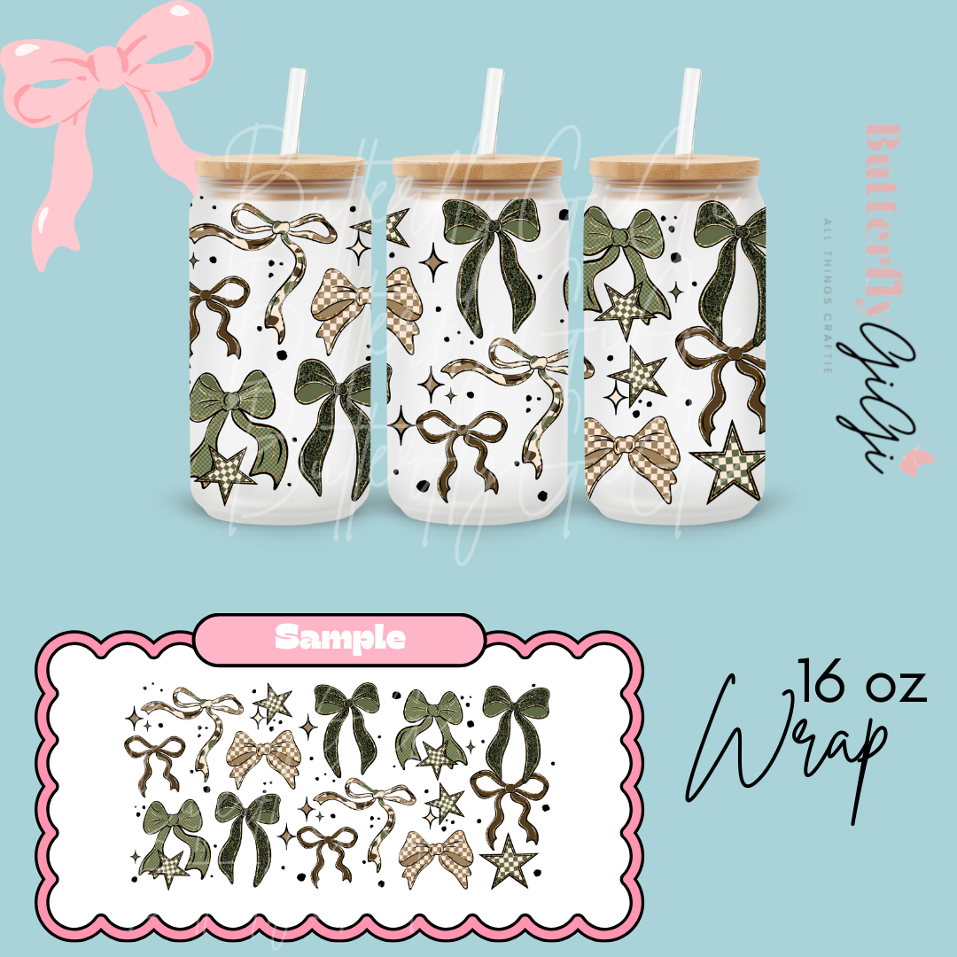 Camo Checker Bows 16oz UVDTF Wrap – ButterflyGiGi