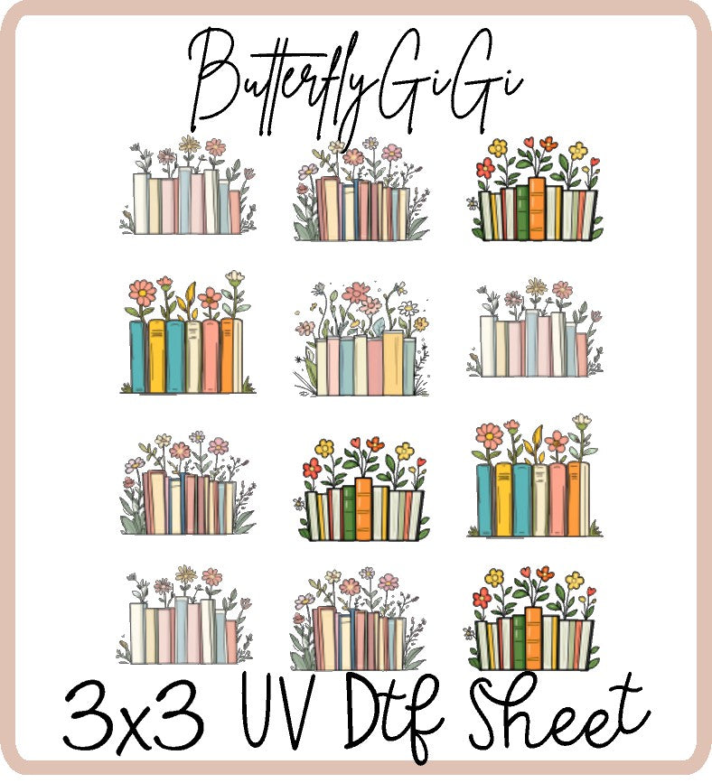 Bookstack Flowers Uv Dtf SHEET – ButterflyGiGi